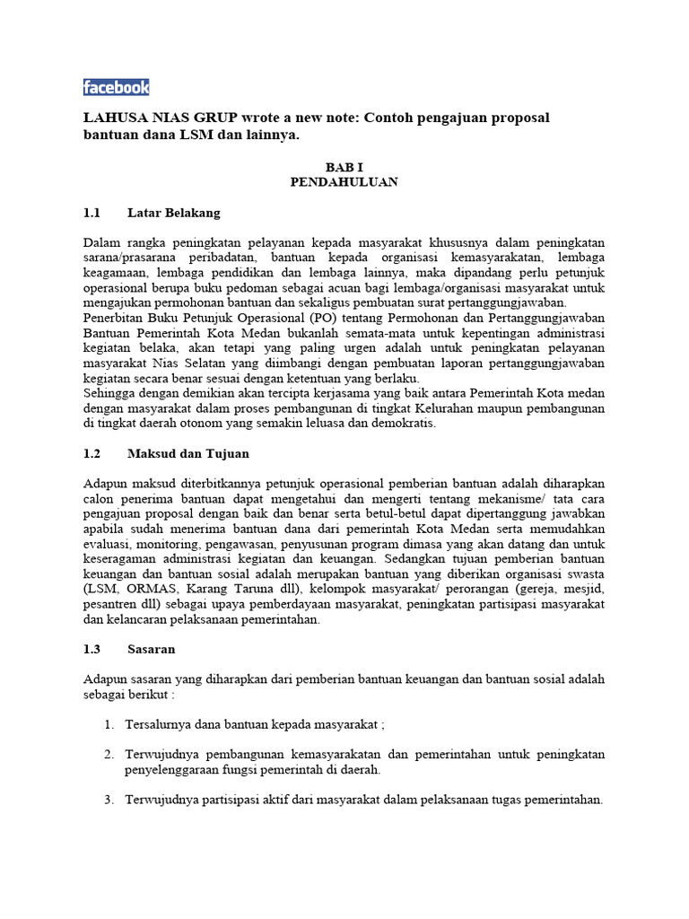 Contoh Pengajuan Proposal Bantuan Dana LSM DLL | PDF