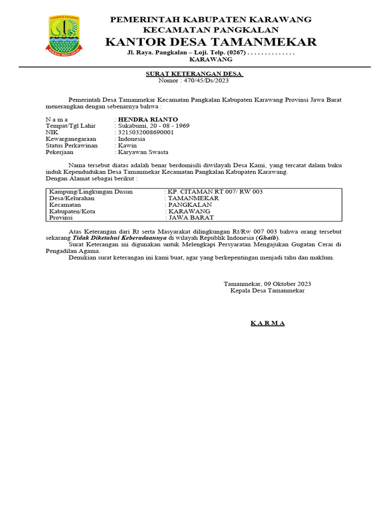 Surat Keterangan Desa Ghoib | PDF