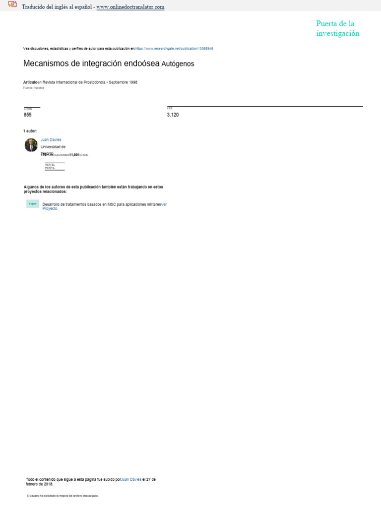 01 Mechanisms of Endosseous Integration - ESP | PDF | Hueso | La matriz extracelular