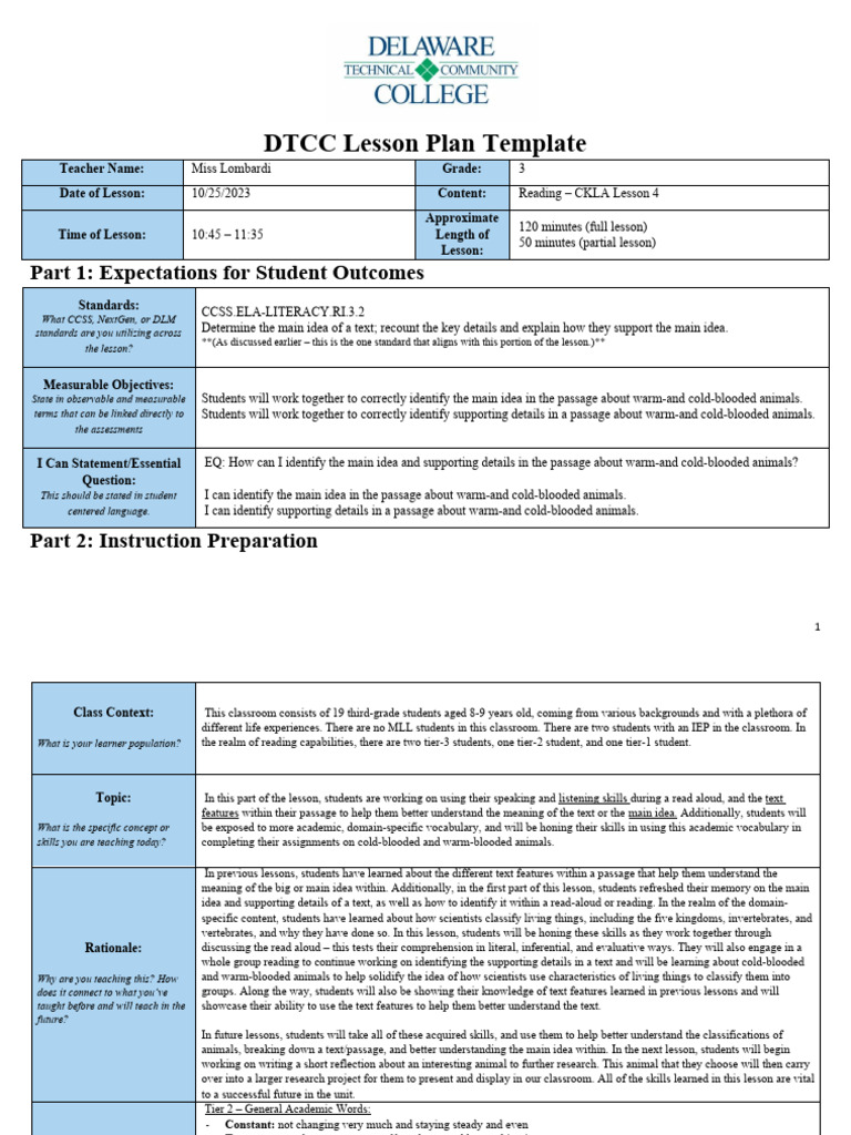 Lesson Plan 1 Ckla U2 l4 | PDF | Learning | Cognitive Science