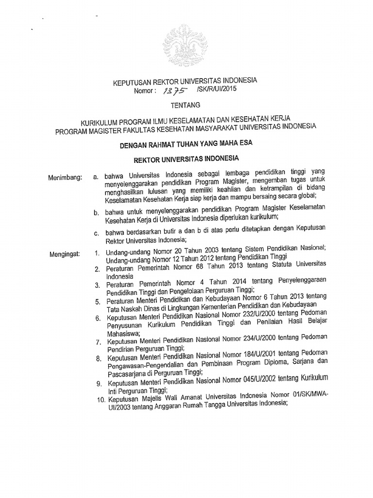 SK Rektor Kurikulum K3 | PDF