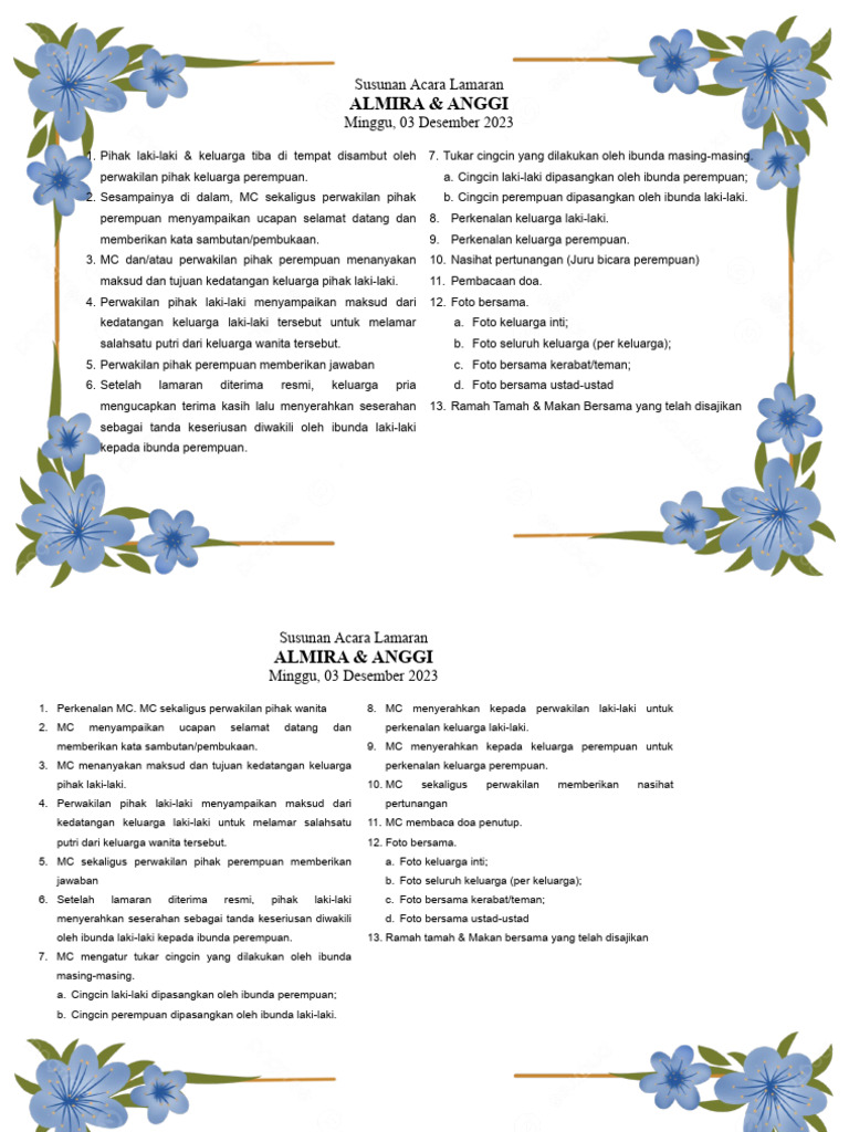 Susunan Acara Lamaran ALMIRA & ANGGI | PDF | Hukum