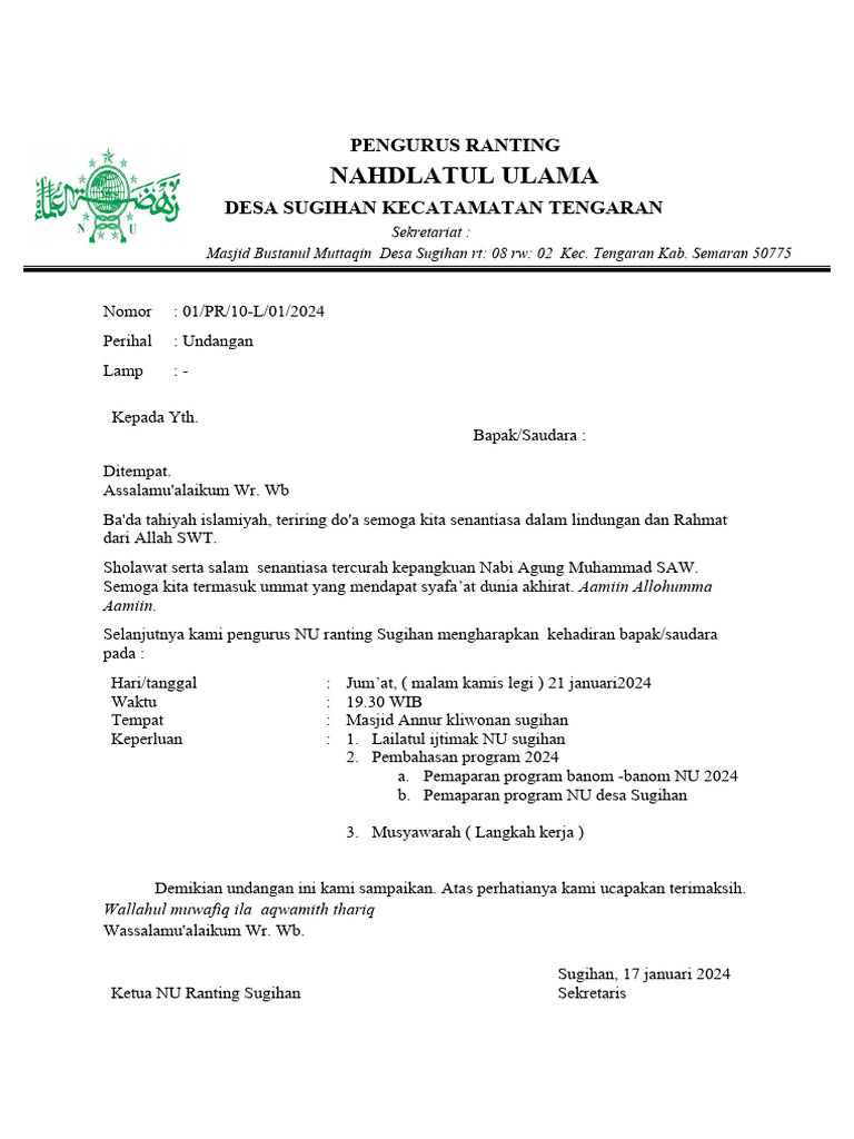 Surat Undangan Rutinan Nu | PDF