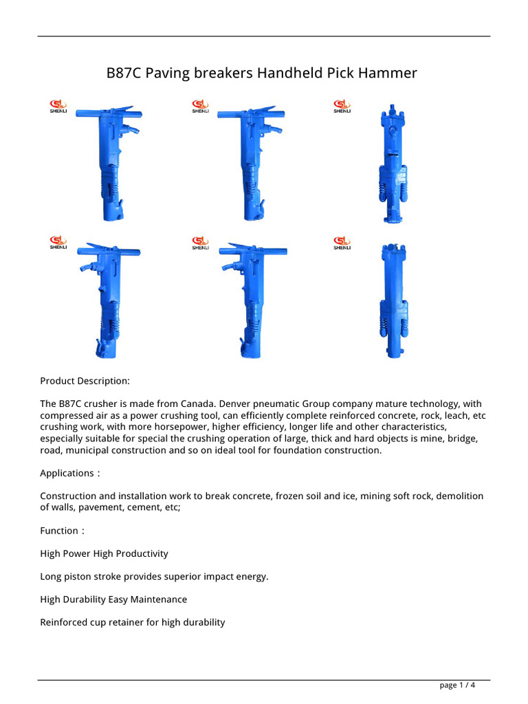 Air Concrete Breaker Pneumatic Hand Held Rock Drill | PDF | Concrete ...