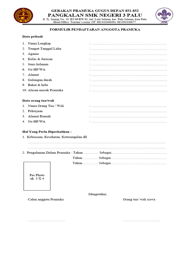 Formulir Pendaftaran Pramuka | PDF
