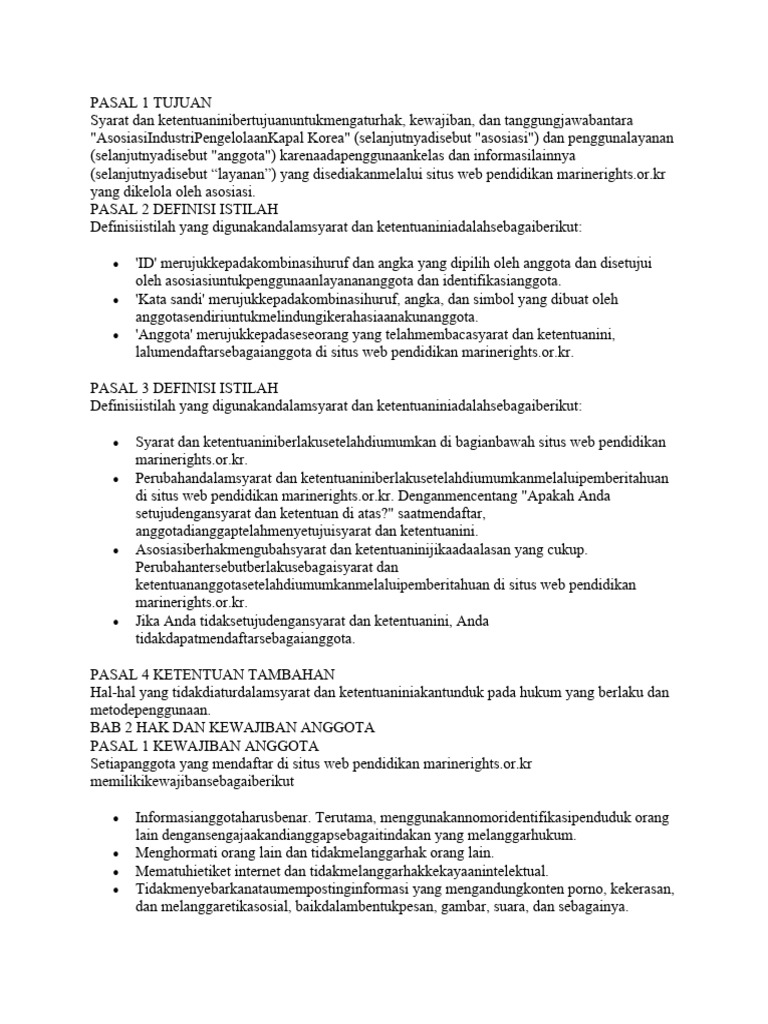 Pasal 1 Tujuan | PDF