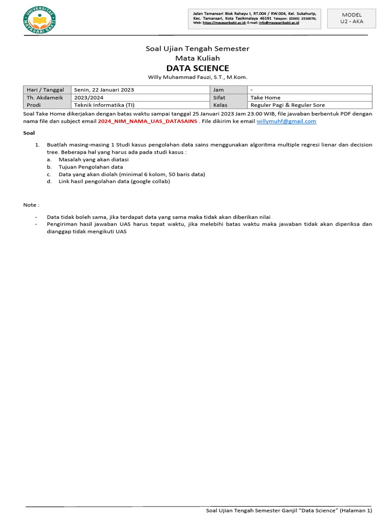 Data Sains - Soal Uas | PDF