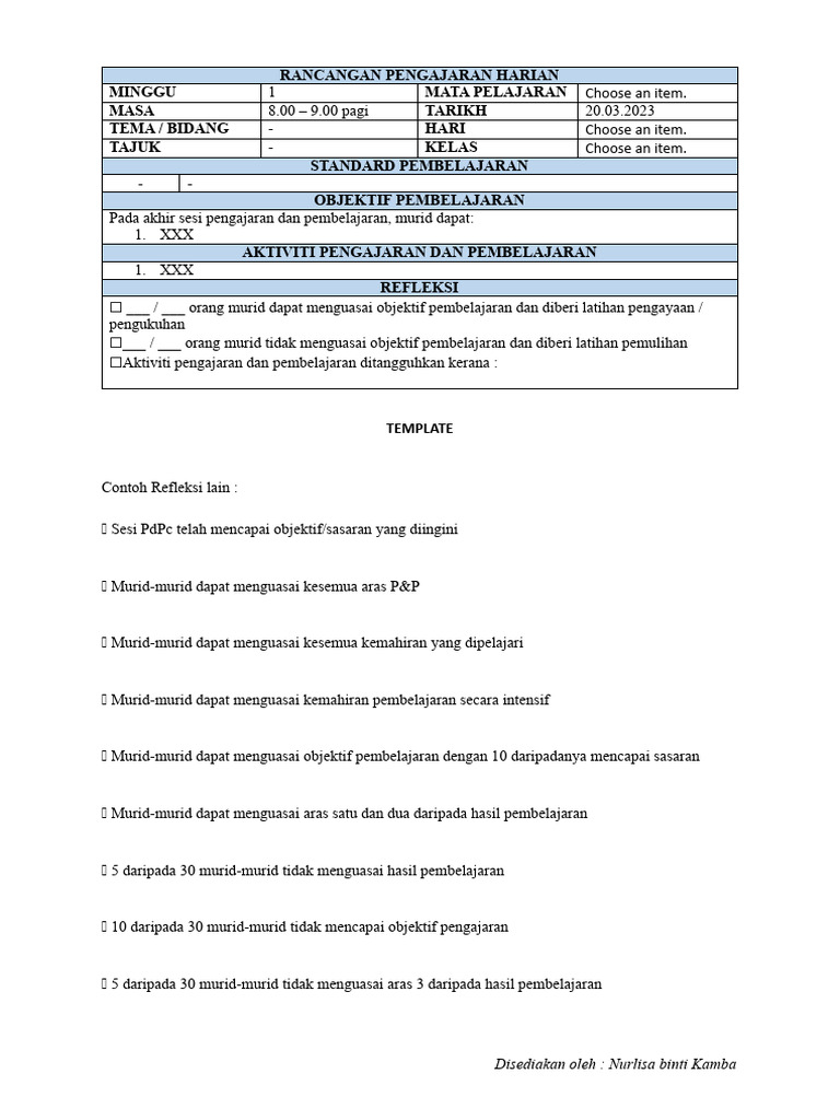 Templat RPH Ringkas CLK | PDF