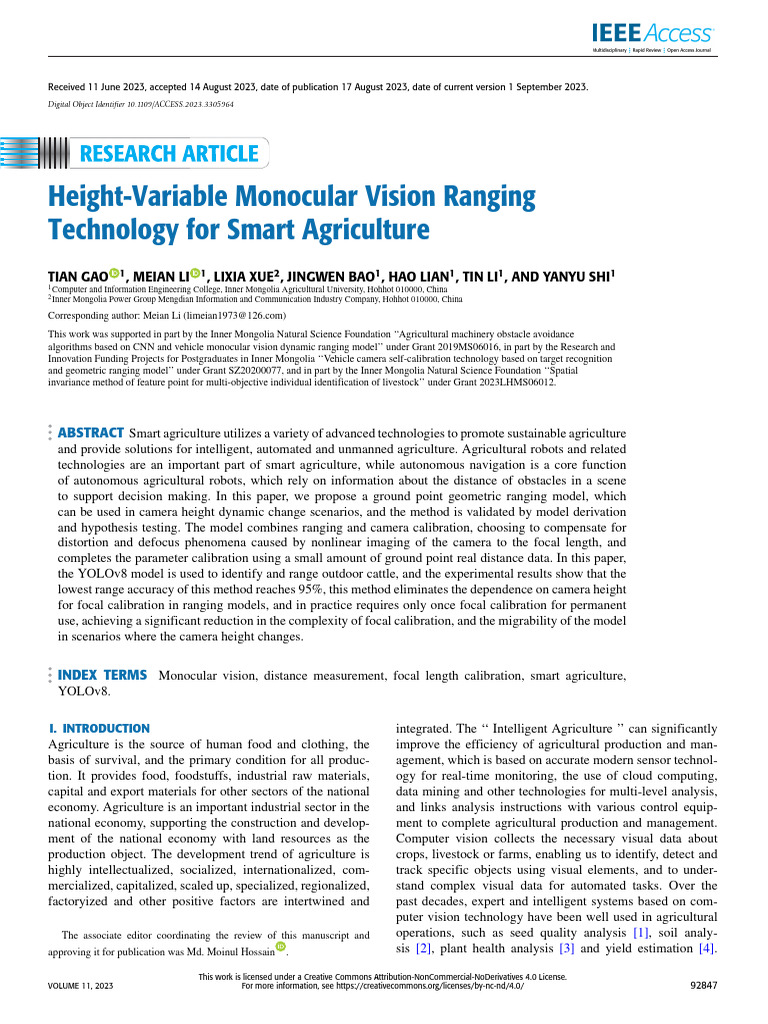 Height-Variable Monocular Vision Ranging Technology For Smart ...