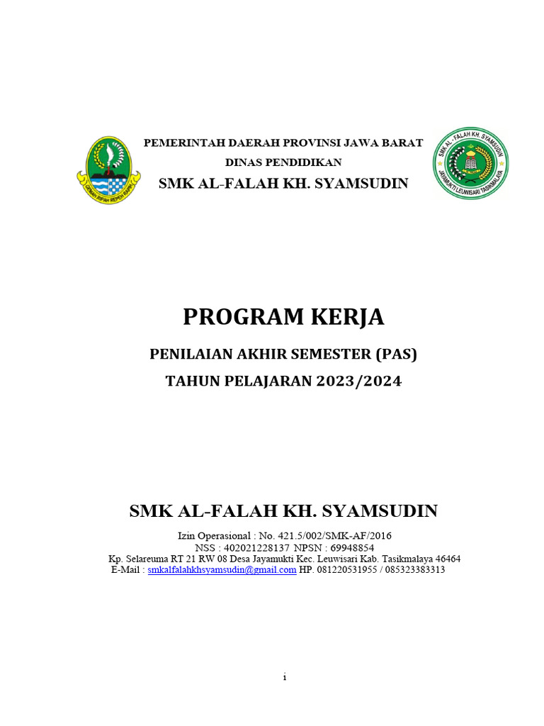 Program Kerja Pas 2023-2024 | PDF | Karier & Perkembangan