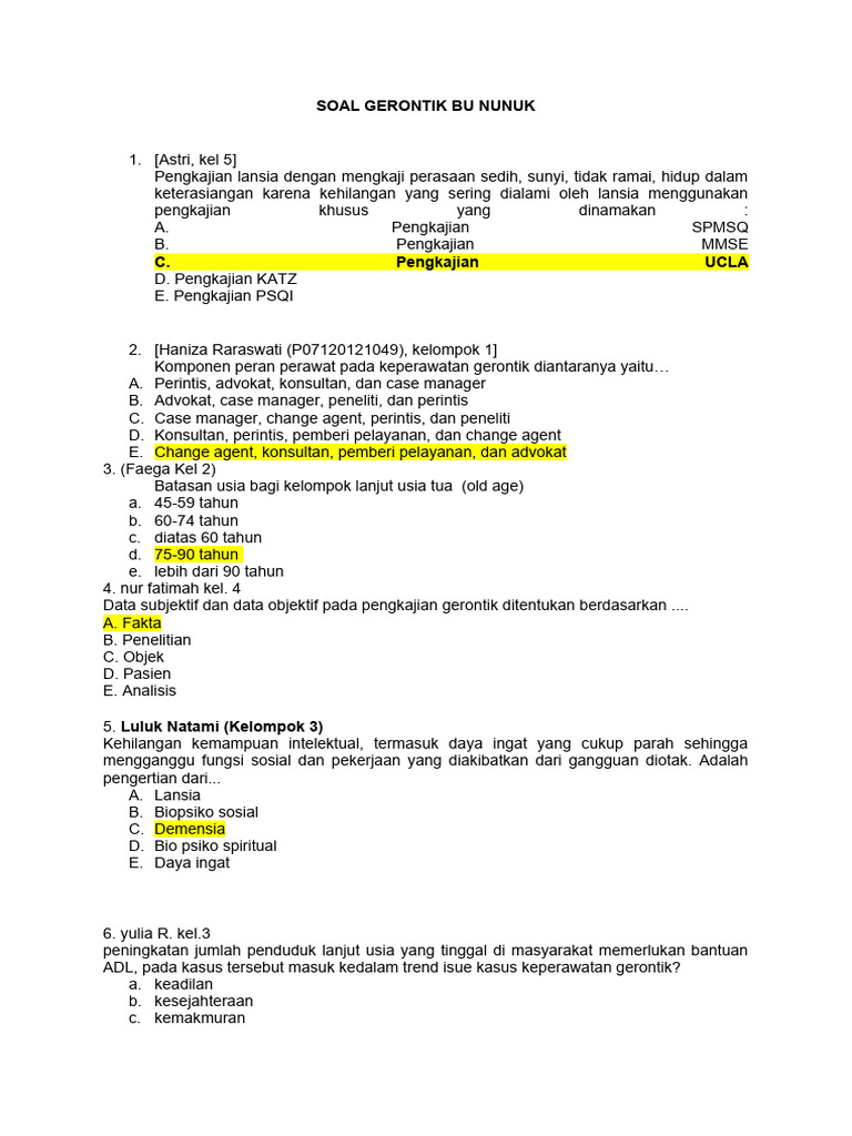 Soal Uas Gerontik | PDF | Pengembangan Diri | Sains & Matematika