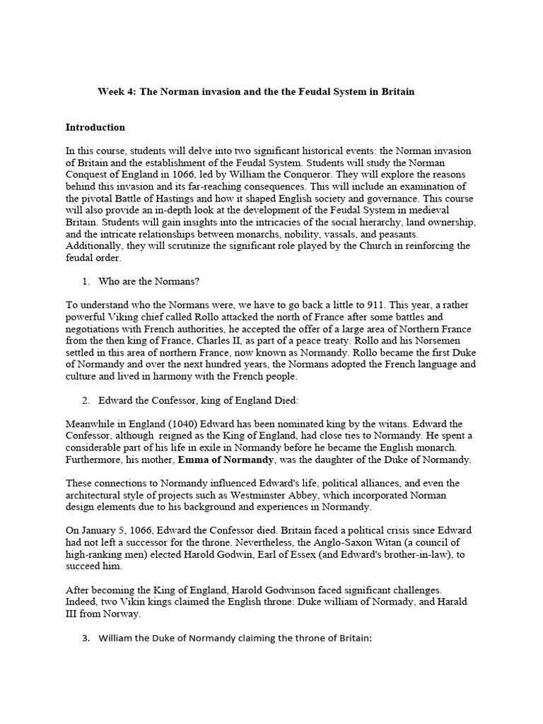 Week4-The Norman Invasion and The The Feudal System in Britain | PDF ...