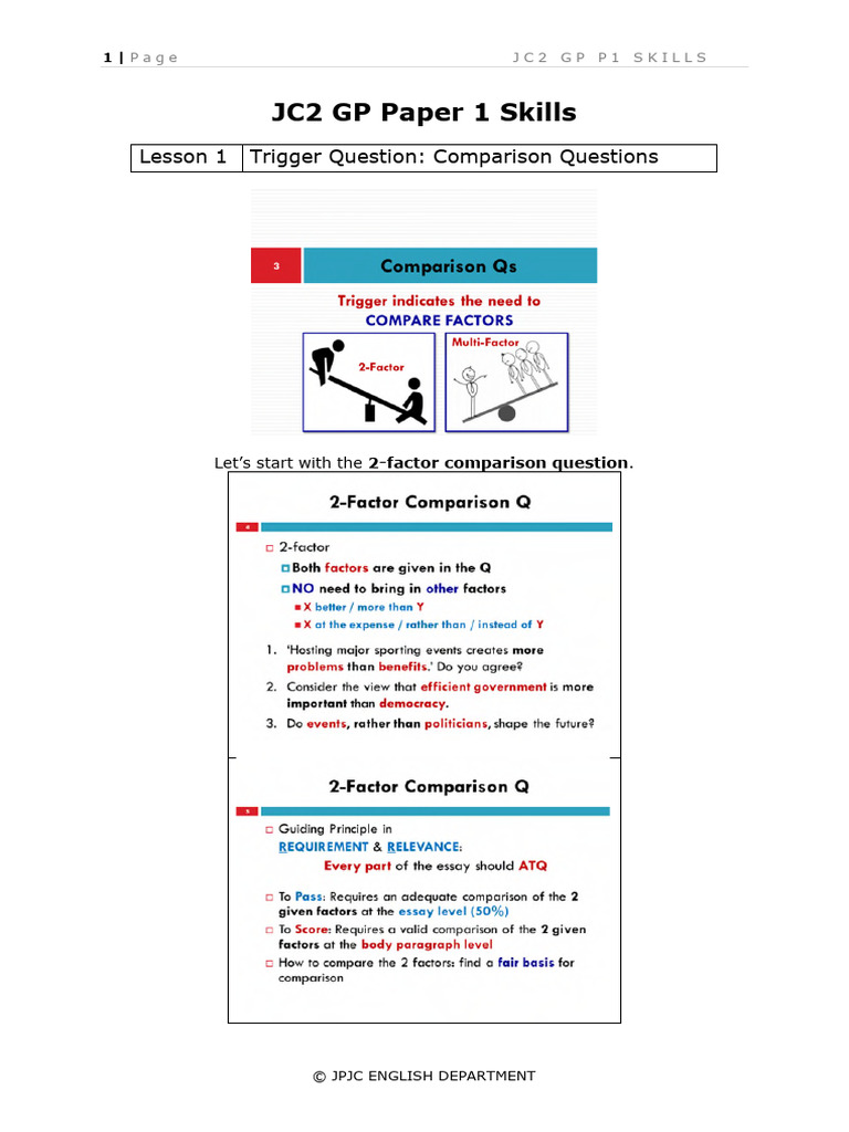 JC2 GP Paper 1 Skills Notes For Students - Comparison Qs | PDF | Career ...