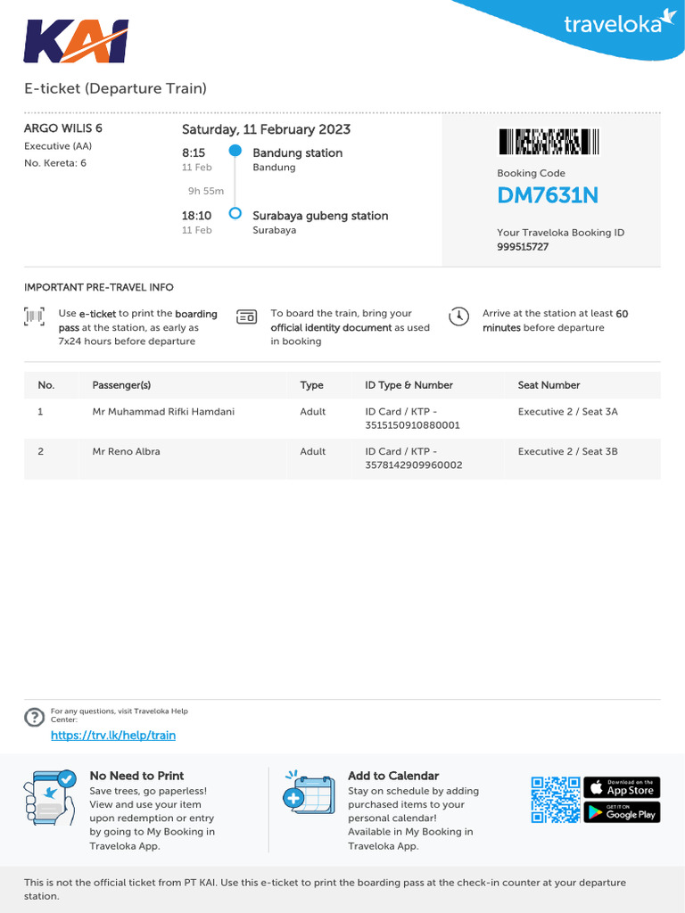 Tiket KAI | PDF | Transport
