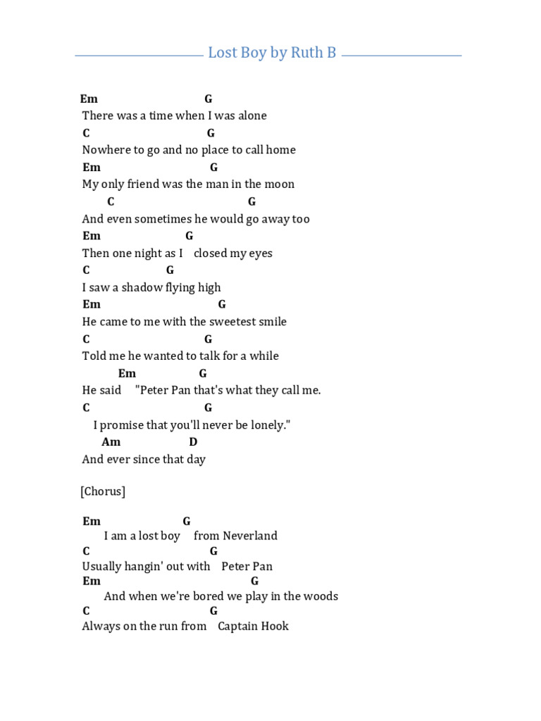 LTP - Lost Boy Chord Sheet For Video - Full - Song | PDF