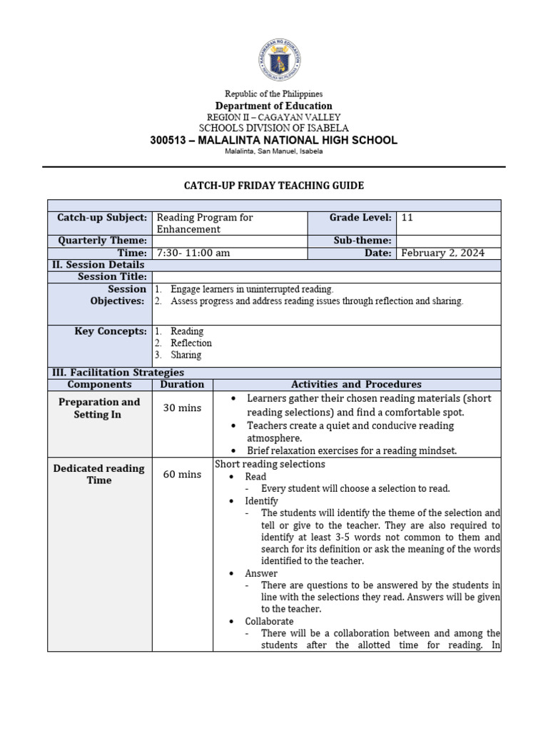 Catch Up Fridays Teaching Guide Template | PDF