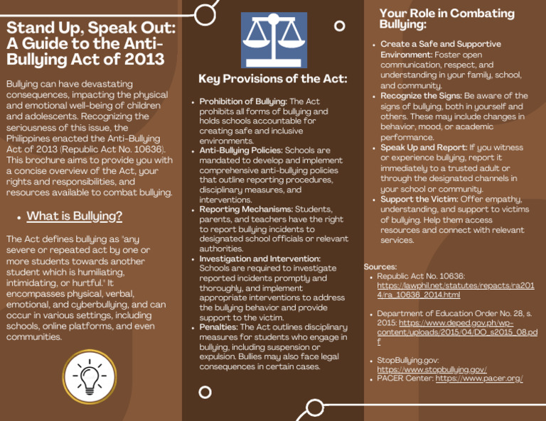 Anti Bullying Act Brochure | PDF | Bullying | Cyberbullying