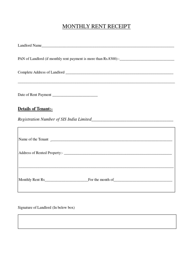 Monthly Rent Receipt Template | PDF