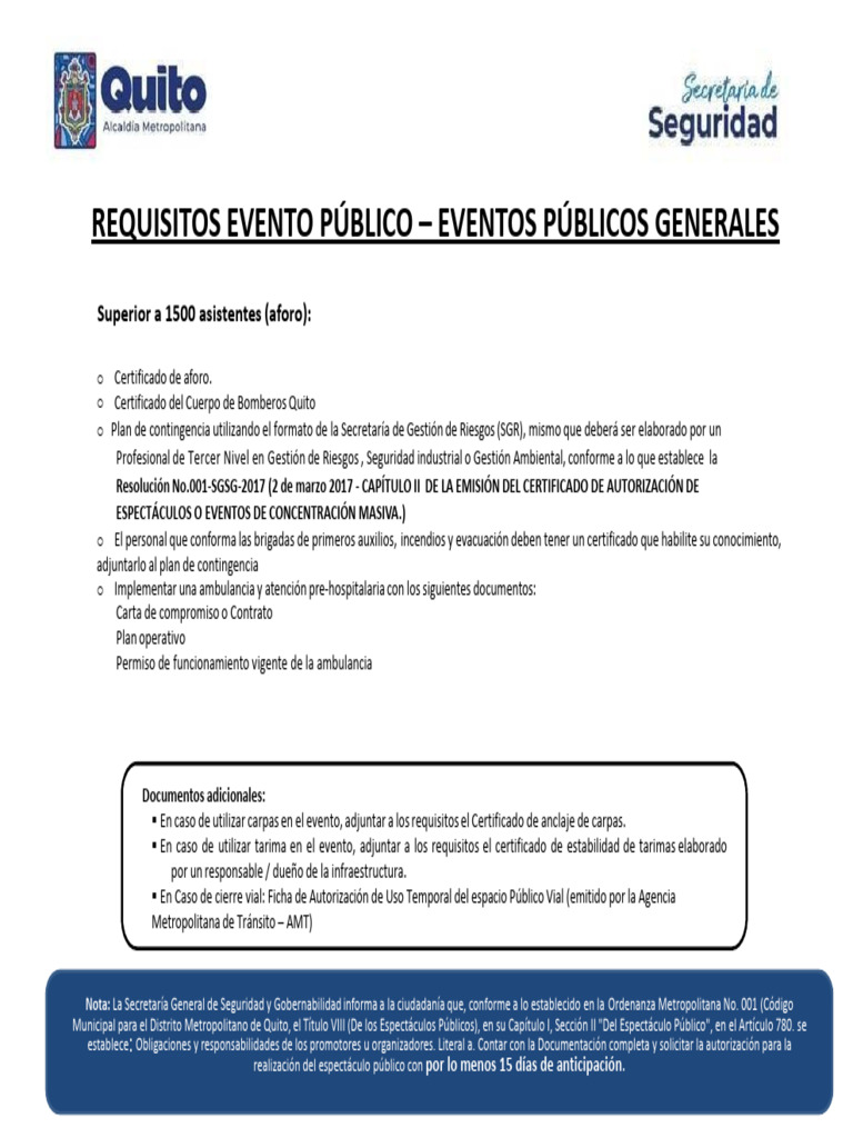 Requisitos Eventos Publicos Superior A 1500 Personas | PDF