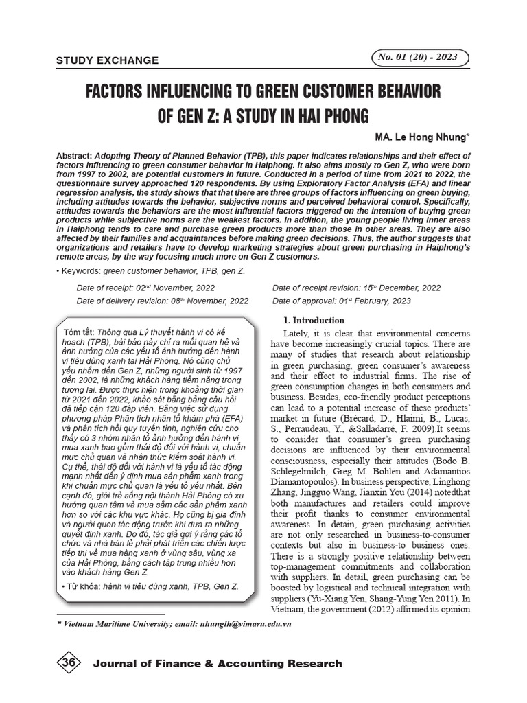 Factors Influencing To Green Customer Behavior of Gen Z: A Study in Hai Phong | PDF ...