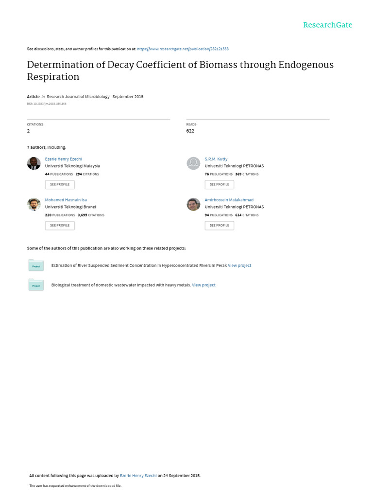 Determinationof Decay Coefficientof Biomassthrough Endogenous ...