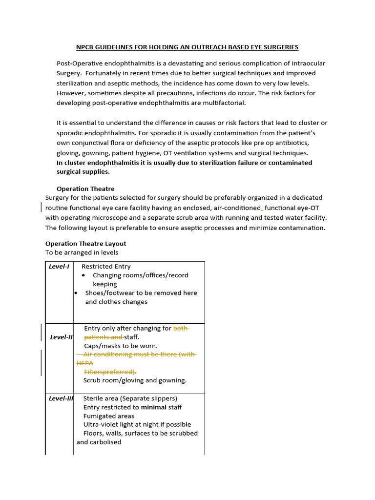 NPCB Guidelines For Holding An Outreach Based Eye Surgeries - (JST) | PDF