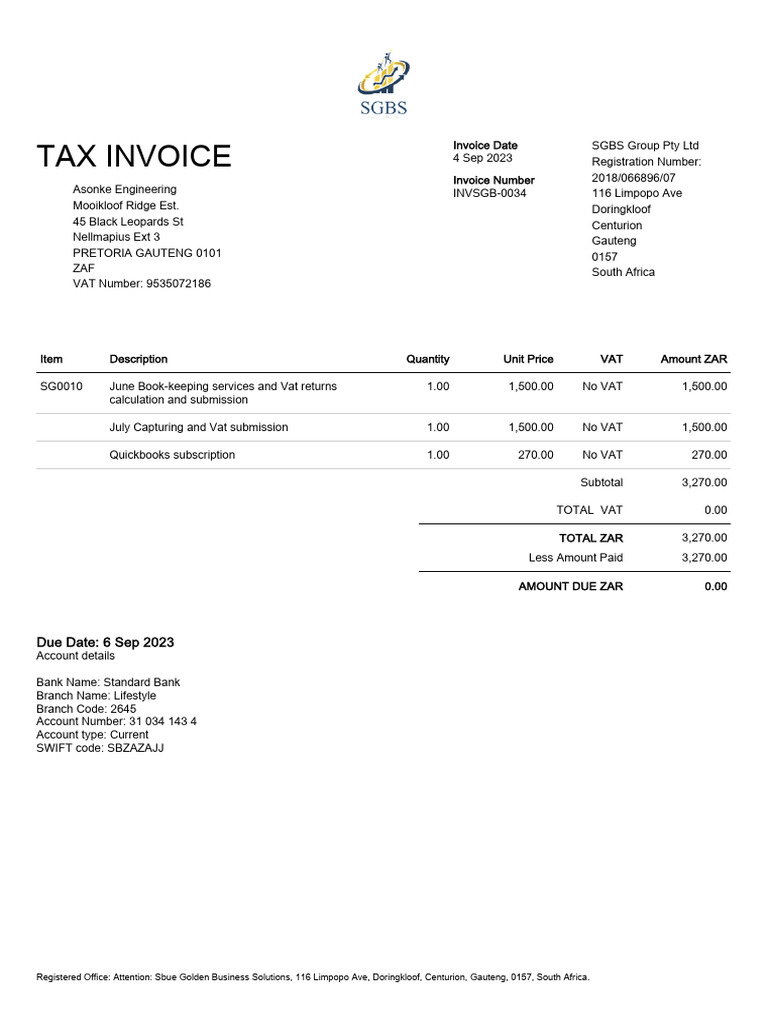 Invoice Invsgb 0034 Pdf Invoice Value Added Tax