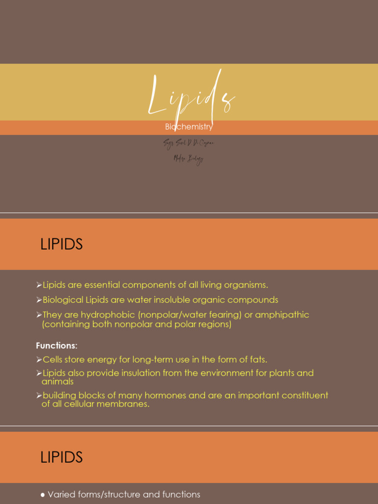Lecture 3 - Biochemistry - Lipids | PDF | Fatty Acid | Lipid