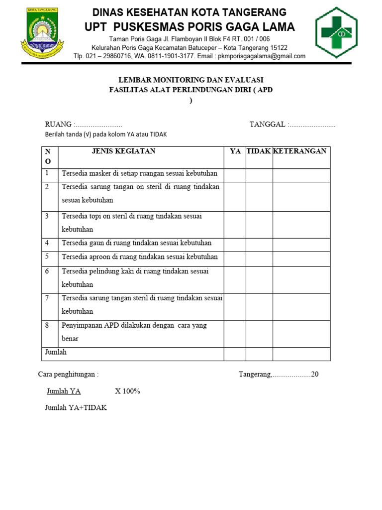 Form MONITORING KETERSEDIAAN APD | PDF