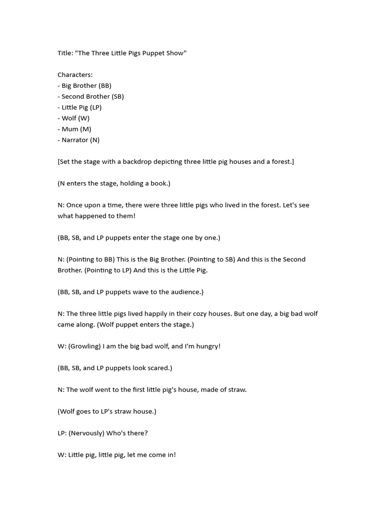 The Three Little Pigs Puppet Show | PDF