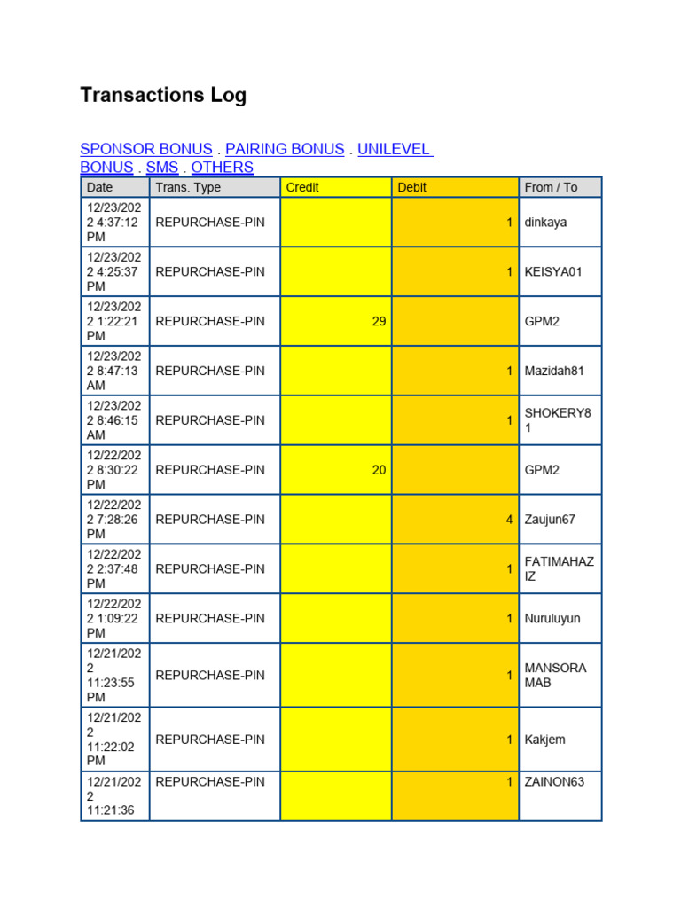 Transactions Log | PDF | Financial Services | Accounting