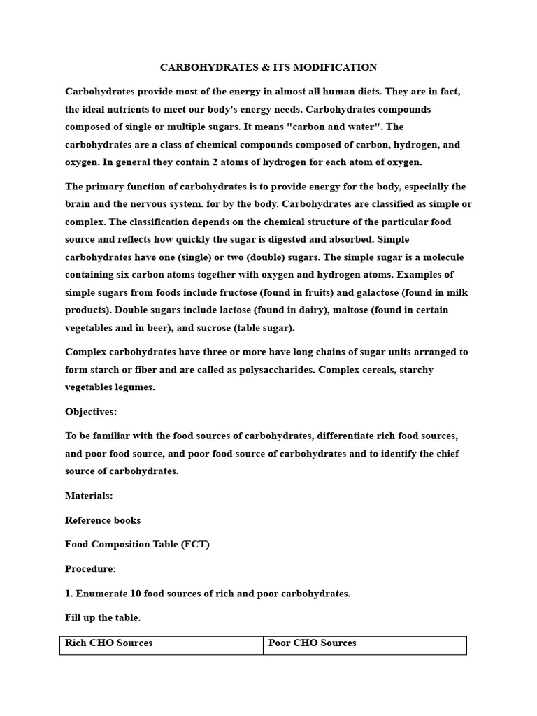 Carbohydrates Lab | PDF | Carbohydrates | Foods