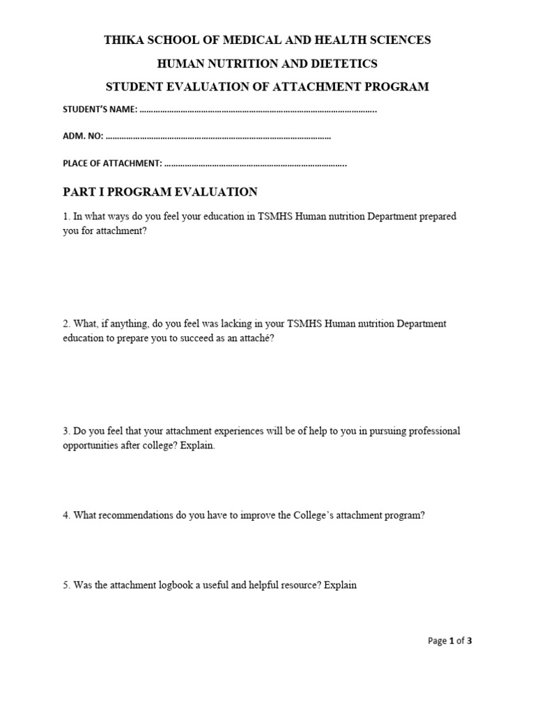 Student Evaluation of Attachment Program - 034826 | PDF | Learning ...