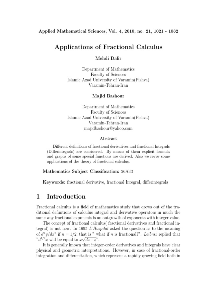 2010 Ams Applications Of Fractional Calculus Pdf Calculus Integral