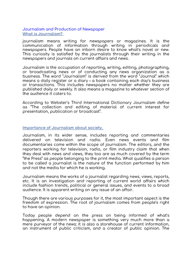 Understanding Journalism and Newspaper Production | PDF | Social Science