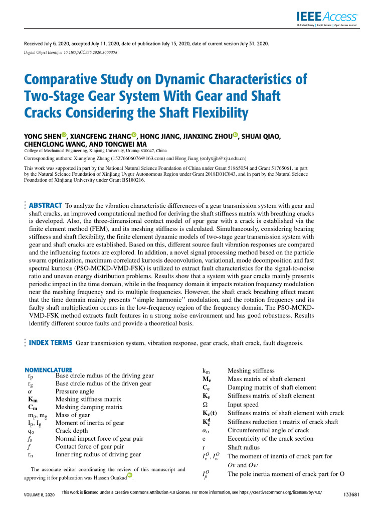 Comparative Study On Dynamic Characteristics of Two-Stage Gear System With Gear and Shaft Cracks ...