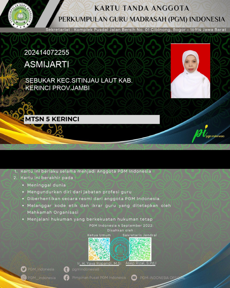 Kartu Tanda Anggota PGM Indonesia ASMIJARTI | PDF