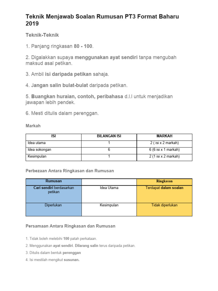 Teknik Menjawab Soalan Rumusan PT3-Format-Baharu-2019 | PDF