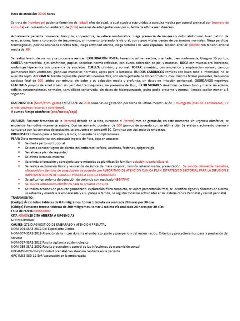 Formato Nota Control Prenatal | PDF