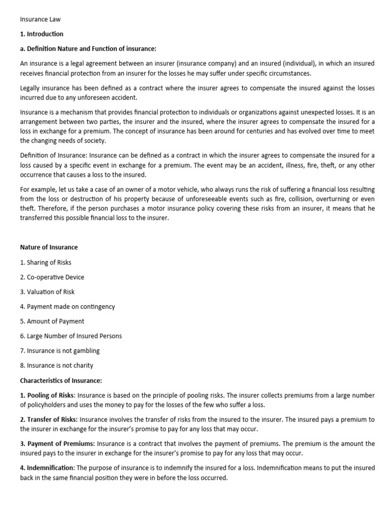 Nature and Characteristics of Insurance Law | PDF | Reinsurance | Insurance