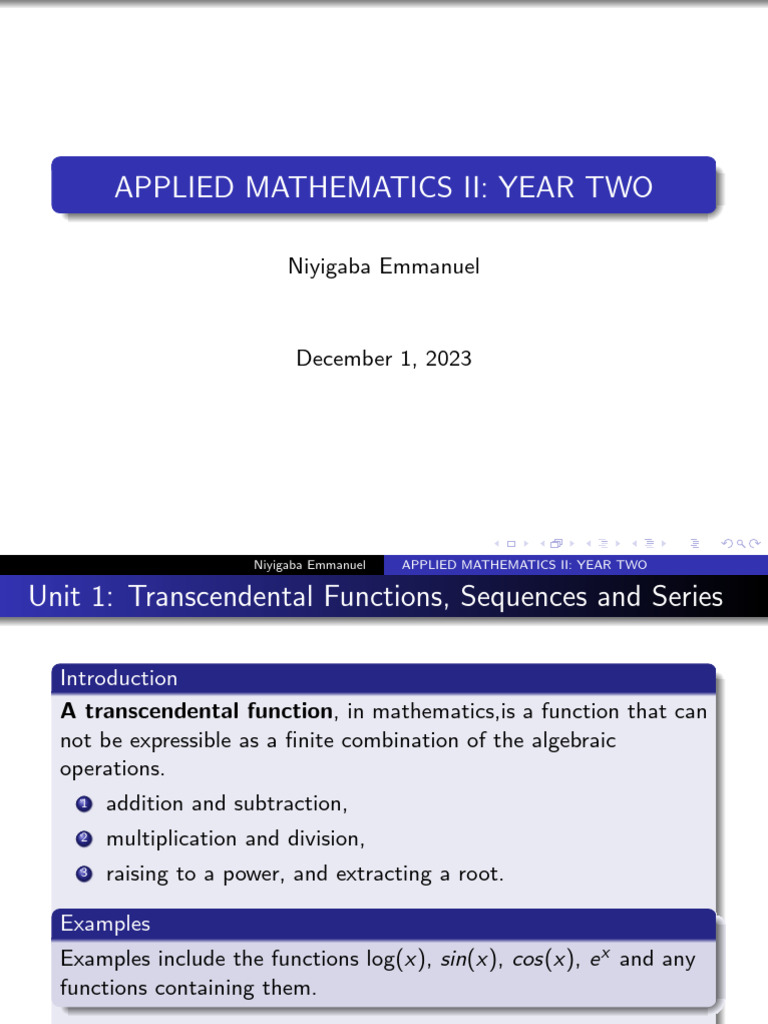 Applied Mathematics Ii: Year Two: Niyigaba Emmanuel | PDF | Trigonometric Functions | Mathematics