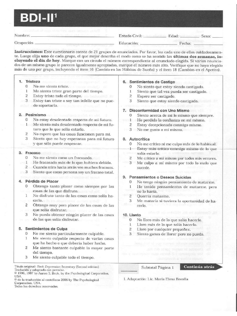 BDI-II Test | PDF