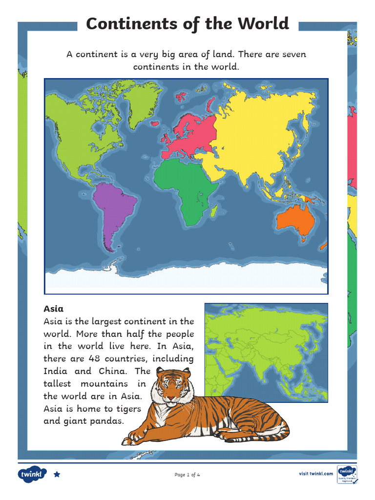 Topic Geography Continents Reading Comprehension Sheet | PDF ...