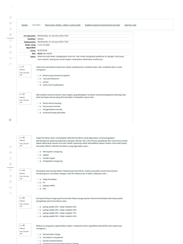 Soal Pre-Test - Ulasan Hasil Pengerjaan Kuis | PDF