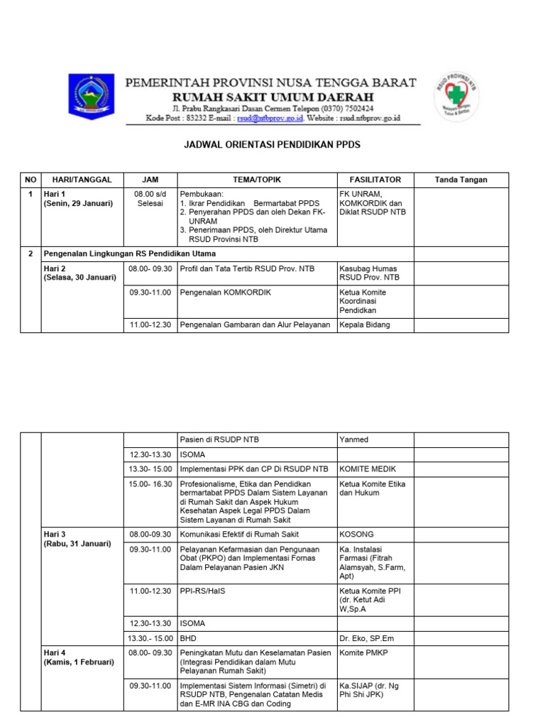 Jadwal Orientasi Pendidikan PPDS Rev | PDF