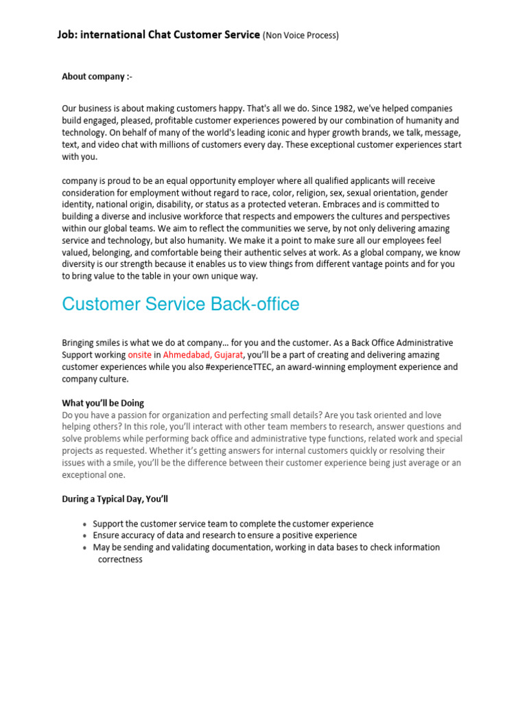 JD - Customer Support | PDF