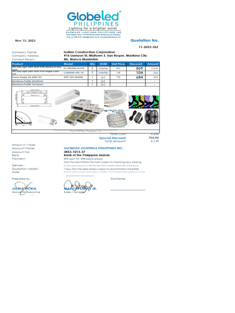 GlobeLED - Mock Up Sample Quotation Isofirm Construction Corporation ...