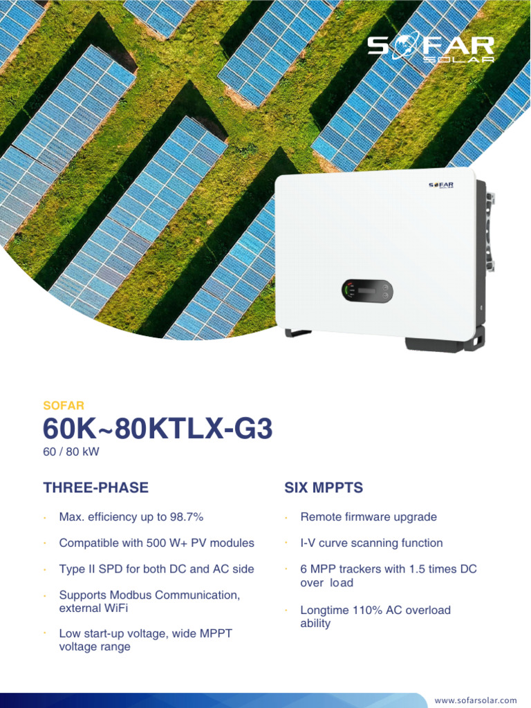 SOFAR-60K 80KTLX-G3-Datasheet EN 202209 V1 | PDF | Alternating Current | Electronic Engineering