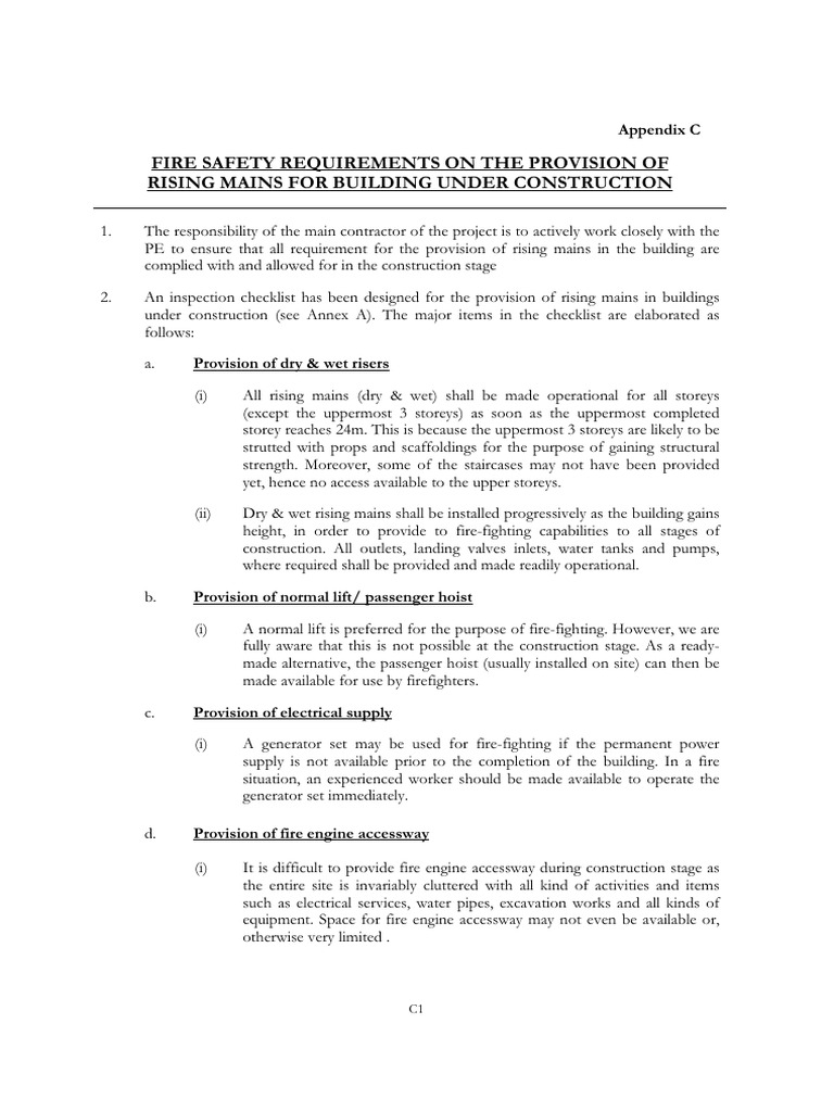 Appendix C - Fire Safety Requirements On The Provision of Rising Mains For Building Under ...