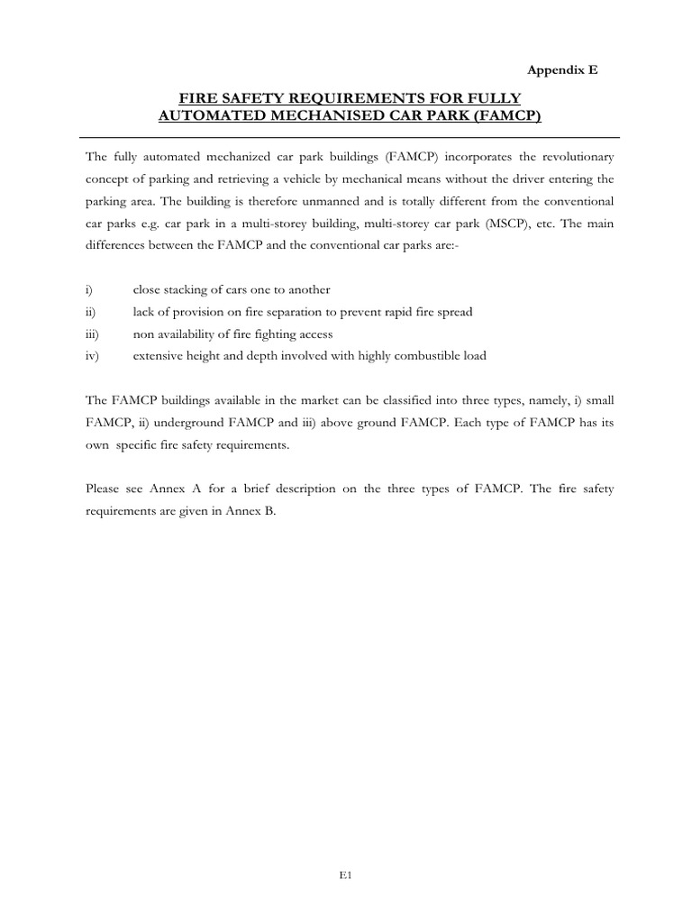 Appendix E - Fire Safety Requirements For Fully Automated Mechanised ...